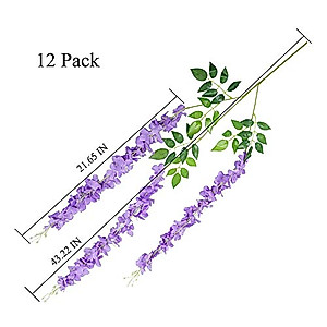 24 Pack Wisteria Flower Vines Garland, 3.75 Feet Artificial Flower Strings, Fake Hanging Flowers, Silk Wisteria Garland Flowers, Wisteria Vine for Wedding, Garden, Wall Decoration (Purple Blue)
