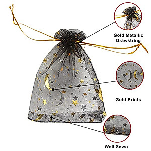 FOIMAS 100pcs Organza Drawstring Gift Bag,3.5x4.7 Inch Sheer Moon Star Organza Jewelry Bags for Wedding Baby Shower Party Favor Supply