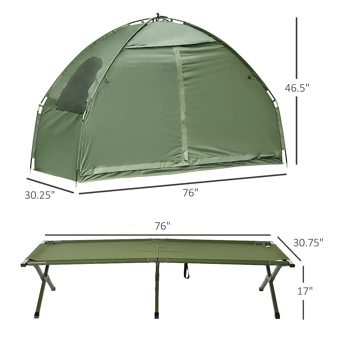 Outsunny Camping Tent Cot, Single Person Folding Cot Combo, Off-Ground Tent, Covered Outdoor Bed with Carry Bag for Hiking, Camping