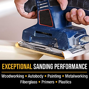 Dura-Gold Premium 1/2 Sheet Size Gold Sandpaper with Hook & Loop Backing, 3 Each 80, 120, 150, 220, 320 Grit Sanding Sheets, 15 Total - Wood Woodworking Automotive, Finishing Sander Hand Sanding Block