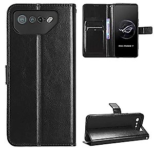 Kukoufey Case for Asus ROG Phone 7 Leather Case,Flip Leather Wallet Cover Case for Asus ROG Phone 7 Ultimate Case Black