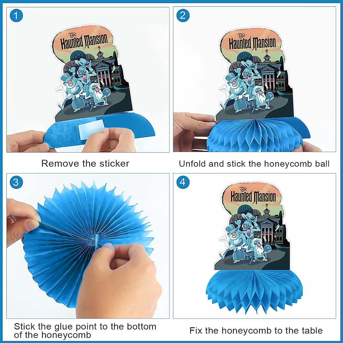 Haunted Mansion Party Decorations Honeycomb Centerpiece, 8 Pieces Halloween Horror Theme 3D Double Side Cake Toppers Table Centerpieces, Haunted Mansion Photo Backdrop for Kids Birthday Party