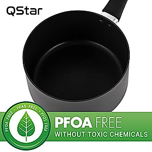 QStar Hard-Anodized Aluminum 3.5qt Nonstick Sauce Pan in Black with Lid and Cool Touch Handles
