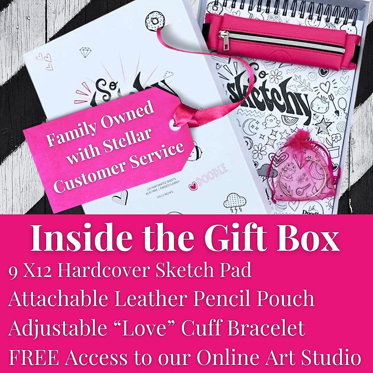 Life is a Doodle Sketch Book for Kids -Kids Art Set w/Sketchbook, Art Supplies Pouch, Cute Cuff & Unlimited Access to Kids Online Art Classes - Large Sketch Pad for Kids Art Journal Doodle Pad