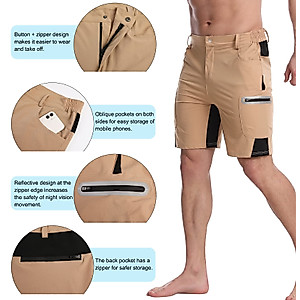 Surenow Men's Hiking Cargo Shorts Lightweight Quick-Dry Shorts Summer Outdoor Fishing Shorts Camping Travel Shorts for Men Khaki