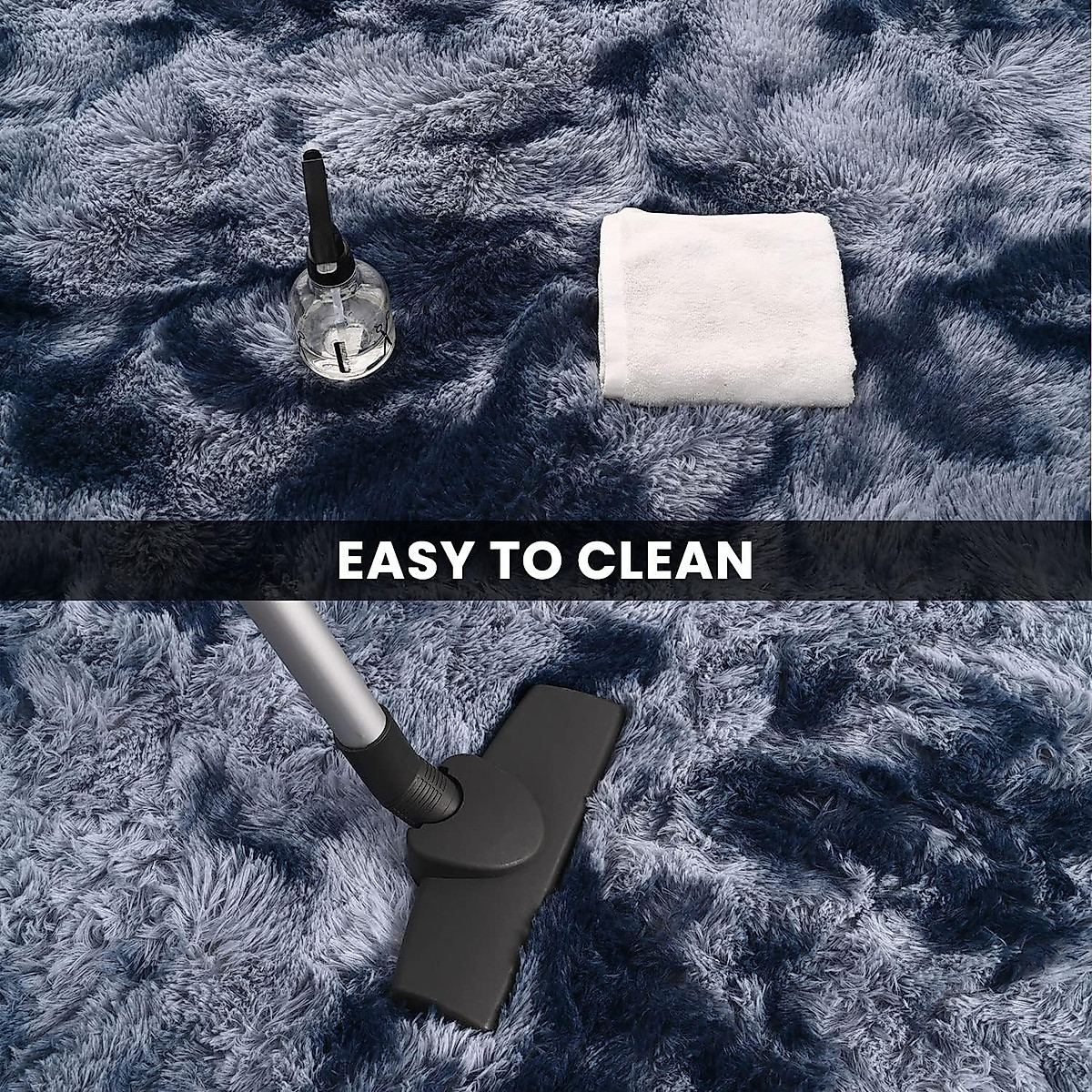 Terrug Fluffy Area Rugs for Living Room Bedroom, 5x8 Feet Tie-Dyed Blue Grey Shag Large Rug Fuzzy Throw Carpet, Anti-Skid Modern Indoor Shaggy Rug for Boy Girls Kids Nursery Room Dorm Home Decor