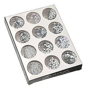 Nail Glitter Sequins, Decorations Craft Glitter Sequin Multiple Shapes Hand Made DIY 12 Grids for Homemade Cards(Silver)