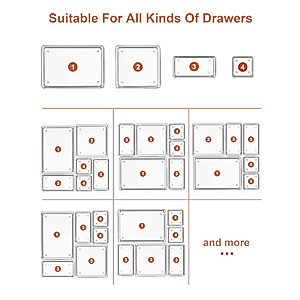 SMARTAKE 7-Piece Drawer Organizer with Non-Slip Silicone Pads, 4-Size Desk Drawer Organizer Trays Storage Tray for Makeup, Jewelries, Utensils in Bedroom Dresser, Office and Kitchen (Clear)