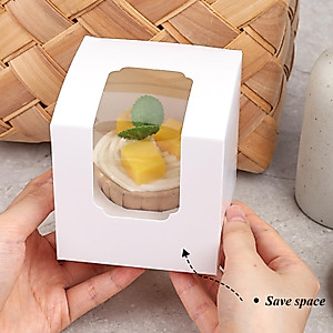 TOXOY 20PCS White Cupcake Containers, 3.5"x3.5"x3.5" Pastry Boxes Cookies Boxes with Window and Inserts for Birthday Party Baby Shower