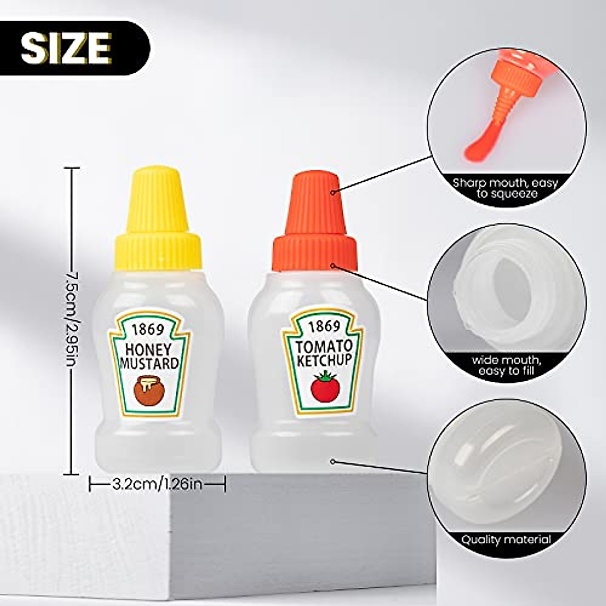 YASUOA Mini Container Ketchup Squeeze Bottles for Sauce Condiment Honey Mustard Portable for Office Bento Box Salad Dressing BBQ 8 Pieces 25ml
