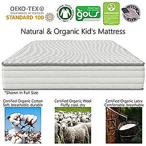 Natural & Organic Kid's Mattress, Toxin-Free, Made in The USA with Certified Organic Cotton, Wool and Natural Latex Foam - Twin Size