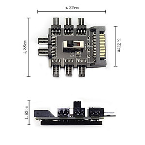 Maxmoral 1-Pack 8 Way PC Fan Hub 3Pin Computer Cooling Fan 2 Level Speed Controller PCB Adapter SATA 1 to 8 Multi Way Splitter