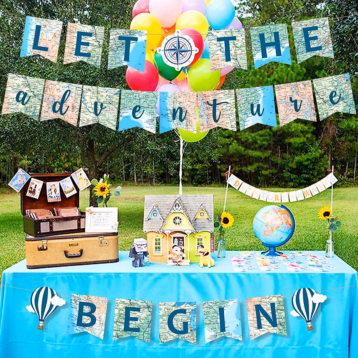 Yaaaaasss! Let the Adventure Begin Banner Adventure Awaits Bon Voyage Map Banner for Travel Themed Birthday Baby Shower Graduation Retirement Job Career Change Farewell Party Decorations Supplies