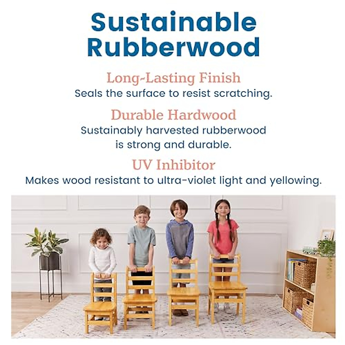 ECR4Kids Three Rung Ladderback Chair, 16" Seat Height, Classroom Seating, Honey, 2-Pack