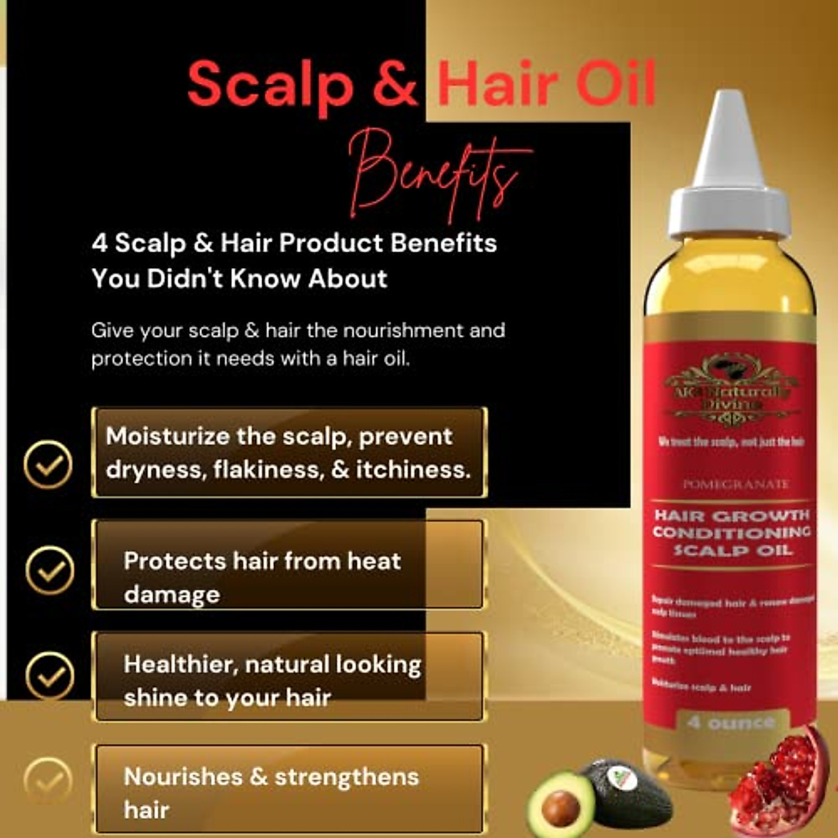 AK2 Curly, Wavy, Natural Hair Oil - Hydrating Detangler with Pomegranate & Moroccan Argan Oil for Dry, Damaged Hair & Braids (4 oz.)