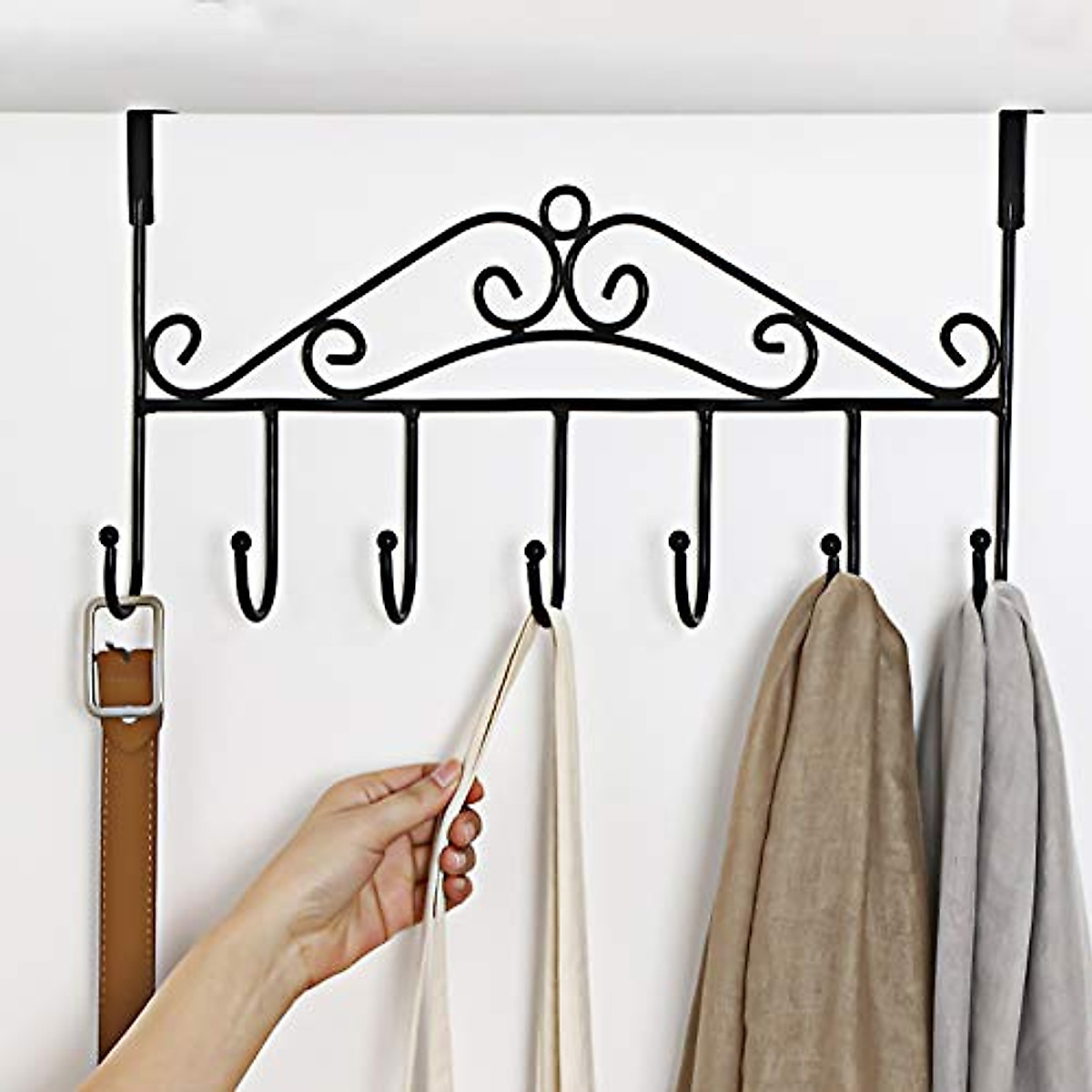 Over The Door Hooks,Over The Door Hanger for Hanging,Over Door Towel Rack Coat Rack Hanger Hooks for Clothing,Anti-Rust Overdoor Organizer Rack with 7 Hooks for Bathroom Bedroom Hat Purse Robe