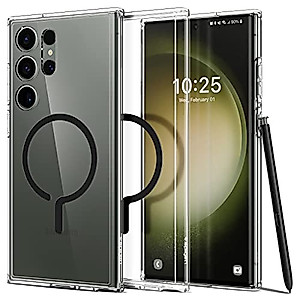 Spigen Ultra Hybrid OneTap Metal Ring MagFit Compatible with MagSafe Designed for Galaxy S23 Ultra Case (2023) - Black