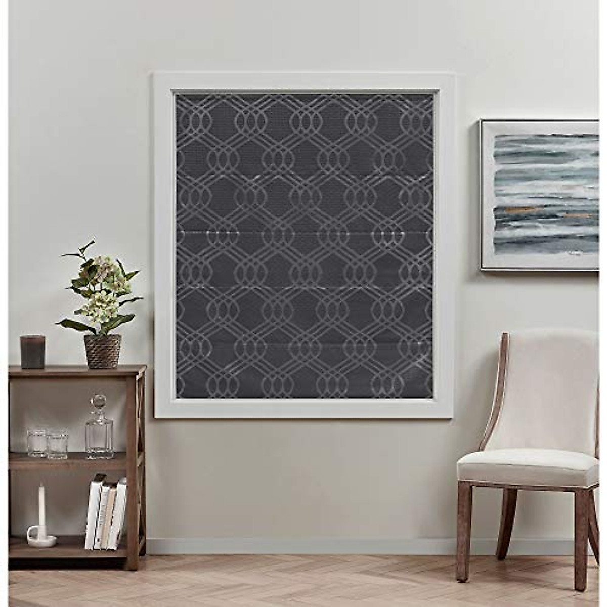 Exclusive Home Curtains Prague Trellis 100% Blackout Polyester Roman Shade, 23"x64", Grey