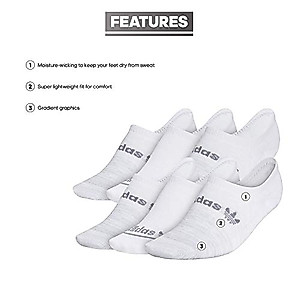 adidas Originals Women's Superlite Gradient Forum Logo Super No Show Socks (6-Pair), White/Grey, Medium