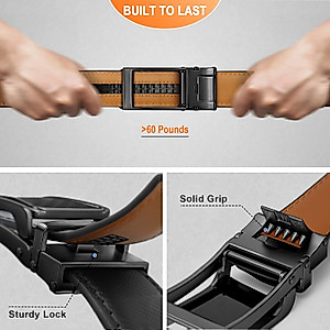 BULLIANT Men's Belt,Brand Ratchet Belt Of Genuine Leather For Gift Men Dress,Size Customized(Black,36"-42" Waist Adjustable)