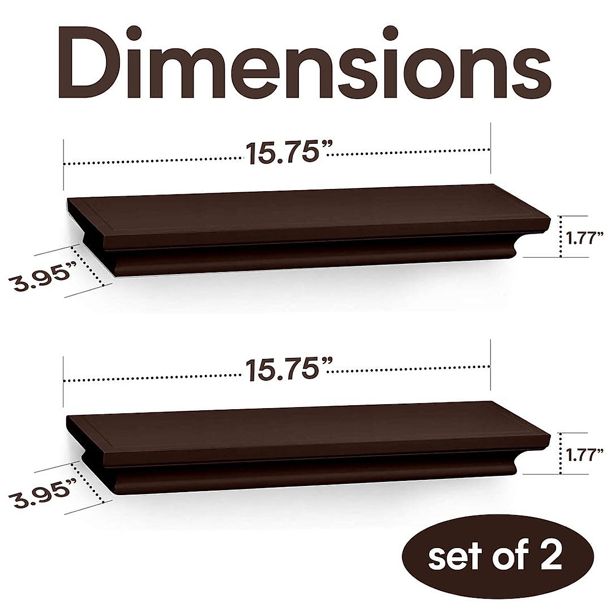 Halter Floating Wall Shelf, Wood Shelves, Floating Shelves for Bedroom, Bathroom, Living Room, and Kitchen, Shelves for Wall Storage, Floating Shelves Wall Mounted, Espresso Wall Storage, Set of 2