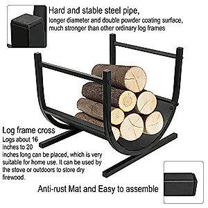 Finderomend Fireplace Log Holder Firewood Rack 17 Inch Heavy Duty Small Cast Iron Firewood Log Rack Bin for Patio Deck Fireplace Indoor/Outdoor with Scrolls for Log Wood Lumber Kindling Black