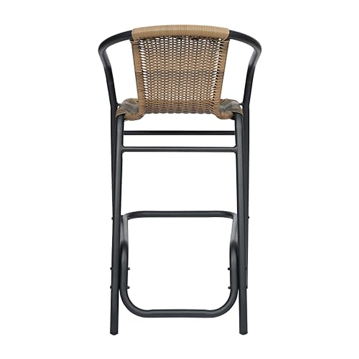 Flash Furniture Lila Commercial Grade Rattan Indoor-Outdoor Commercial Restaurant Barstool - Rattan Seat and Back - Footrest - Medium Brown