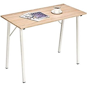 Small Computer Desk Study Writing Table for Home Office, I Shaped Black Modern Desk Office Laptop Desk Sturdy Work Table PC Wood Computer Table Gaming Desk with Black Metal Frame - 39.4L* 18.9W* 29.1H