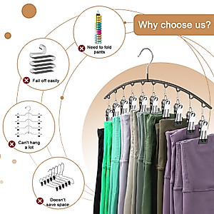 2 Pack Skirt Pants Hangers with Clips Space Saving, Legging Organizer for Closet Hanging with 10 Clips Hold 20 Leggings Shorts Jeans Skirts, Black