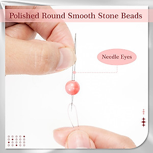 Ecally Natural Gemstone Beads for Jewelry Making, Pink Crystals Marbles Kit,8 mm Marble Beads,45 PCS Round Beads, Crystal Beads for Bracelets Making Bead Cord Needles, Adult (Pink White)