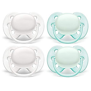 Philips AVENT Ultra Soft Pacifier, 0-6 Months, Arctic White/Green, 4 Pack, SCF214/40