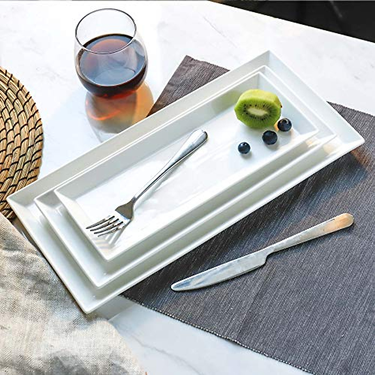 Sweese 706.101 White Serving Platters for Entertaining - Rectangle Porcelain Serving Plates - Excellent as Trays for Serving Food, Fruit, Appetizers in the Paty - Set of 3