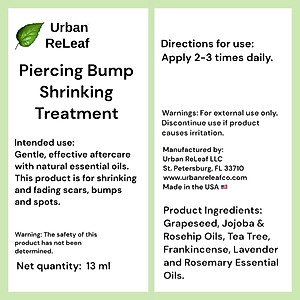 Urban ReLeaf Piercing Bump Shrinking Treatment ! Gentle, Effective Aftercare. Easy Roller-Ball Applicator. 100% Natural with Essential Oils. Help Scars, Nodules, Cartilage, Nose, Ear Spots