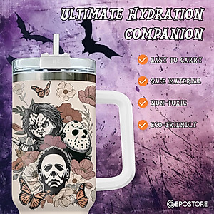 GEPOSTORE Halloweens Gifts for Horror Movie Lover, I'll be There For You 40 oz Tumbler with Handle, Scary Movie Characters Mug, Halloween Mug, Movie Gifts for Halloween Lovers