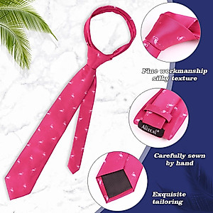 Alizeal Flamingo Ties Mens Prom Party Regular Necktie and Handkerchief Set-Violet Red