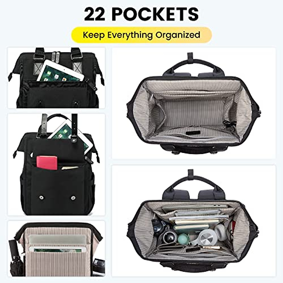 LOVEVOOK Laptop Backpack for Women Work Travel Commuter Backpack Business Computer Bag Doctor Nurse Bags College Backpack Purse, 15.6 Inch, Black-black