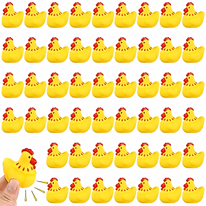 Libima 50 Pcs Rubber Chickens Bath Toy Bulk Mini Chicks Squeezable and Squeak Toys Yellow Floating Rubber Toy Swimming Pool Bathtub Toys for Boy Girl Shower Birthday Party Favors Gifts