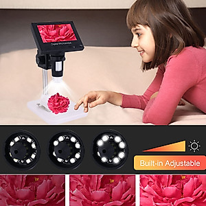 Poothoh 4.3-inch LCD Digital Microscope, 50X-1000X Magnification, Camera Handheld Microscope with 8 LEDs, for PCB/Coin Observation Soldering, Windows Compatible