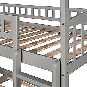 Harper & Bright Designs Twin Over Twin Bunk Bed with Slide, House Bunk Bed with Slide, Playhouse Bed for Toddlers Kids Girls Boys - Gray