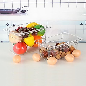 Helfe Pack of 6 Polycarbonate Clear Food Trays 1/4 Size Stackable Plastic Trays Square Food Storage Containers for Kitchen Restaurant Food Preparation and Office Organization