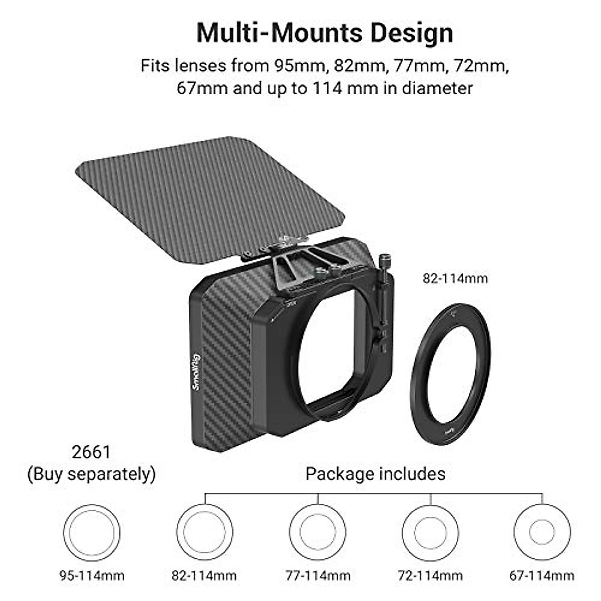 SMALLRIG Lightweight Matte Box for Mirrorless DSLR Cameras Compatible with 67mm/ 72mm/77mm/82mm/114mm Lens - 2660