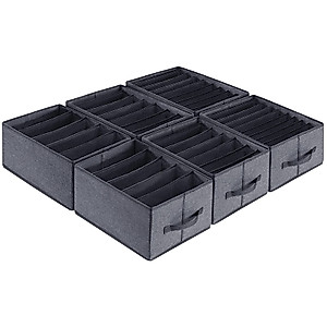 6 Pcs Large Size Wardrobe Clothes Organizers 5/7/9 Grids Foldable Clothes Organizers with Handles for Pants, Jeans, Sweater, T-shirt, Thin Coat, Dress 16.9 x 11.8 x 8.6 Inches Stackable Storage Bin