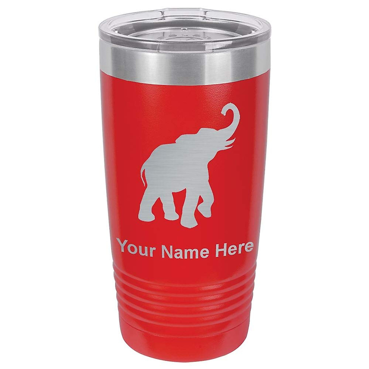 LaserGram 20oz Vacuum Insulated Tumbler Mug, Indian Elephant, Personalized Engraving Included (Red)