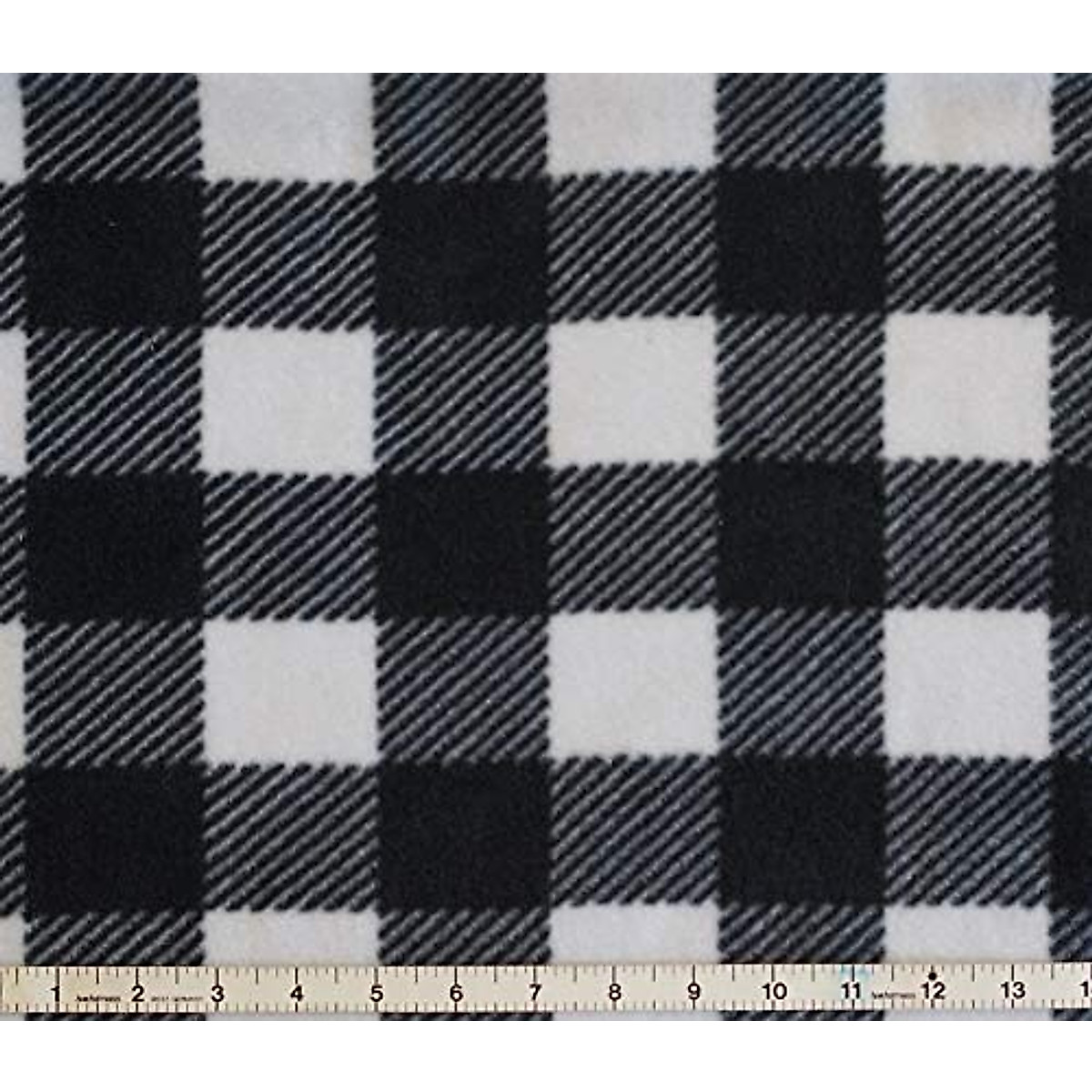 Buffalo Plaid B&W Anti-Pill Premium No-Sew Throw Fleece Fabric Kit (72x60)