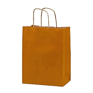 Orange Gift Bags - 8x4x10 Inch 50 Pack Kraft Paper Shopping Bags with Handles, Small Craft Totes in Bulk for Boutiques, Small Business, Retail Stores, Birthday Parties, Jewelry, Merchandise, Bulk