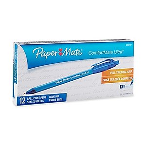 Paper Mate ComfortMate Retractable Ballpoint Pens, Fine Point, Blue, 12 Count
