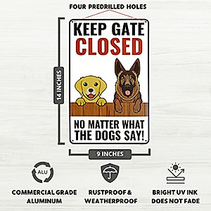 Venicor Dog Keep Gate Closed Sign - 14 x 9 Inches - Aluminum - Dog on Premises Outdoor Sign - Welcome Dog Door Sign
