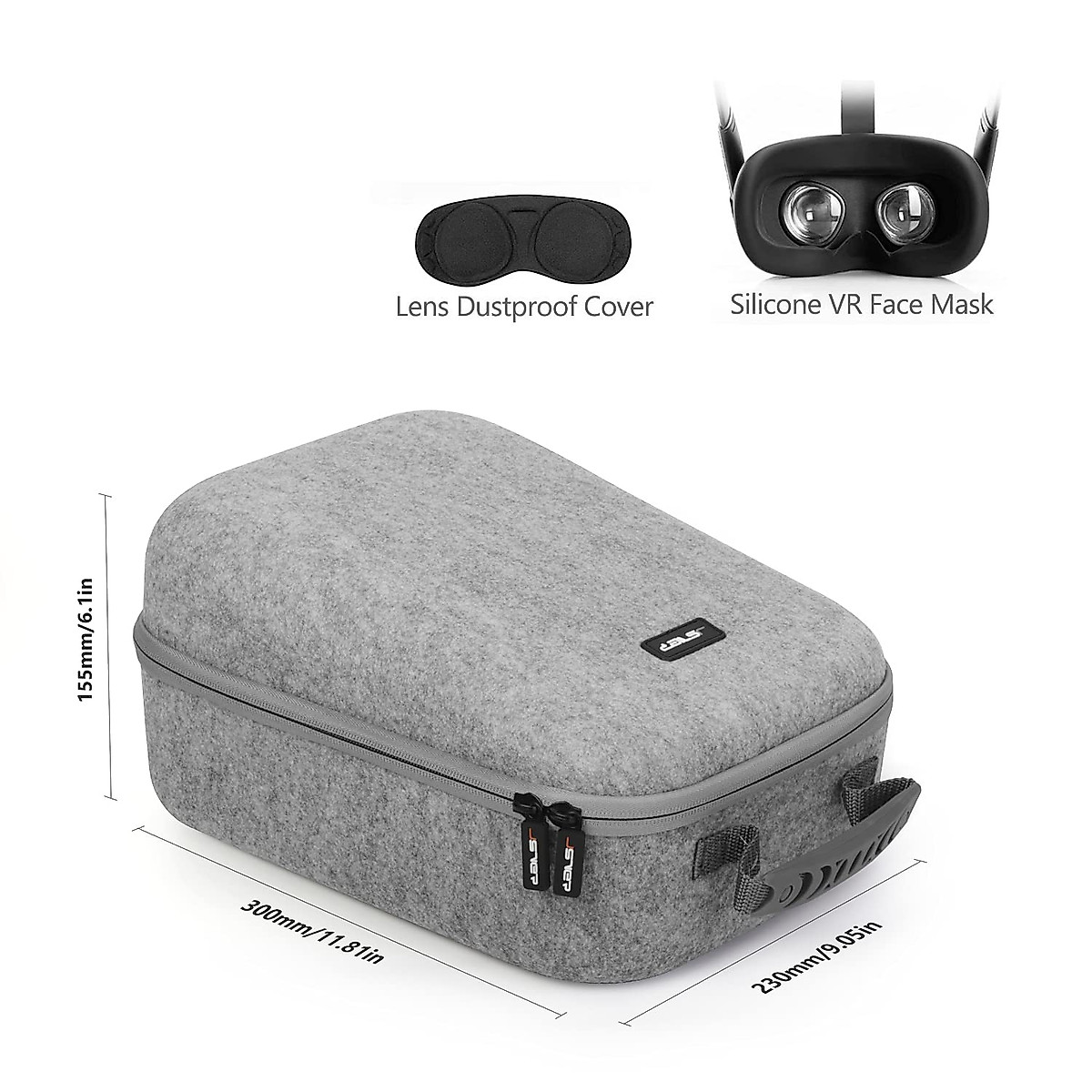 JSVER Hard Carrying Case for Quest 2 VR Headset, Compatible with Official/Third Party Elite Strap, Touch Controllers, Battery Accessories (Gray)