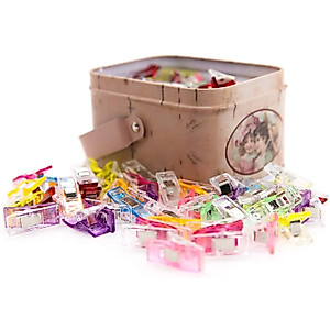 100 Pack Multipurpose Sewing Clips for Quilting and Crafts with Tin Box, Assorted Colors