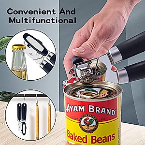 Can Opener Manual with Magnet,Hand Held Can Opener Smooth Edge,Strong Good Grips Safety Can Opener Heavy Duty for Safe Cut,Handheld Manual Can Opener with Sharp Cutting Wheel,Black